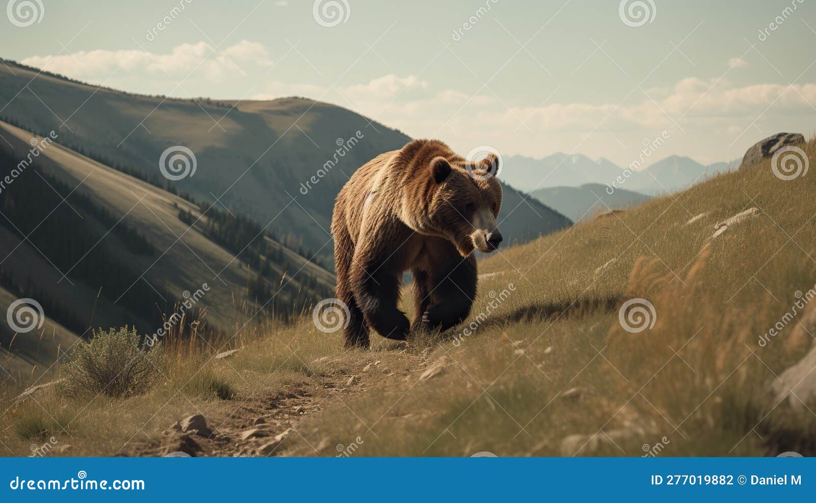 Massive Brown Bear Walking Up an Alpine Hill. Stock Illustration - Illustration of carnivore ...