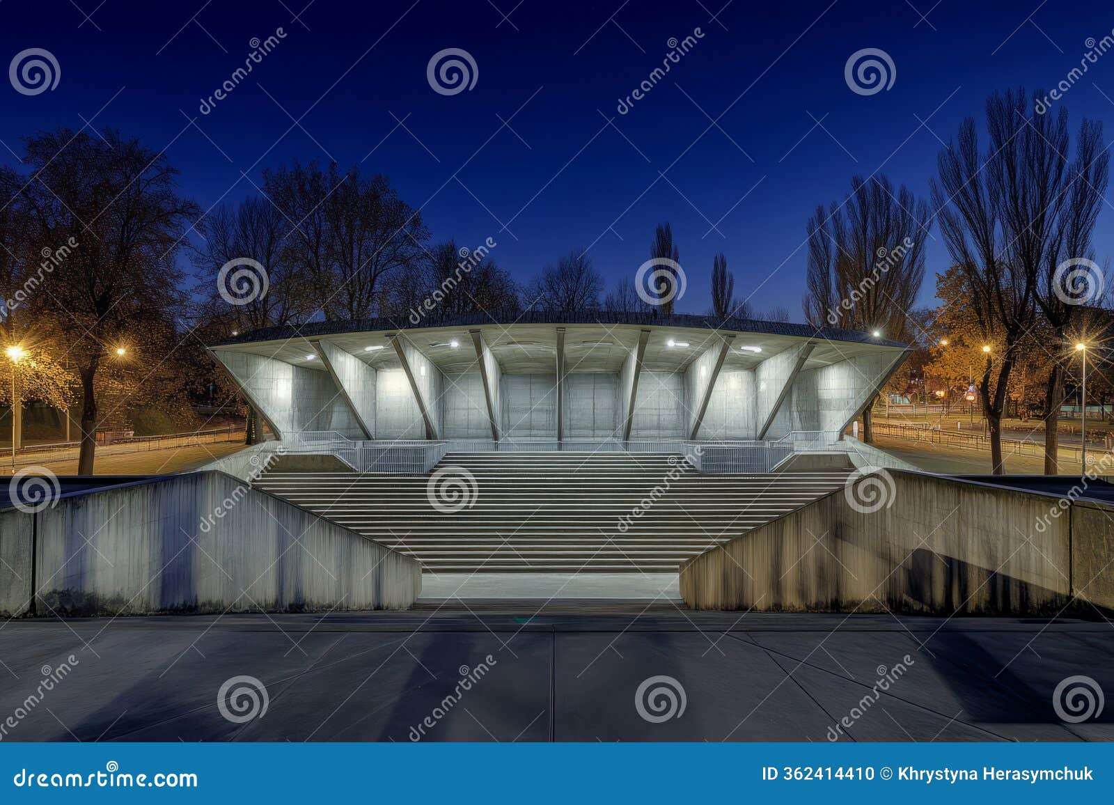 A Massive Brutalist Sports Stadium with Angular, Raw Concrete ...