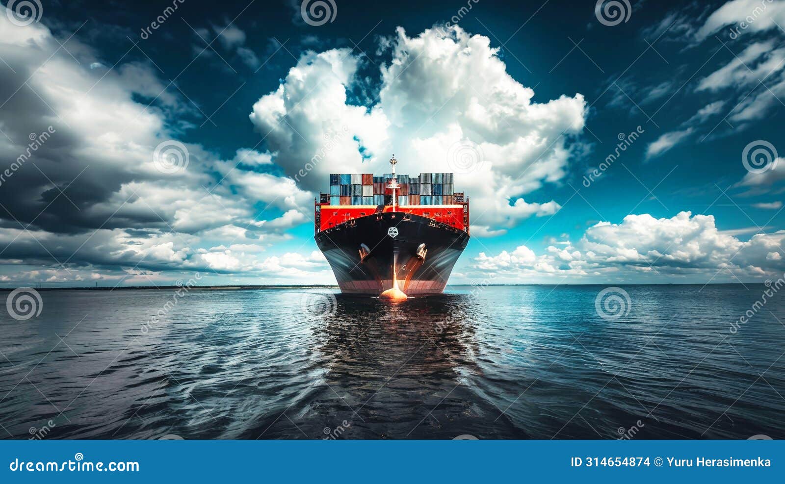 A Massive Cargo Ship Carrying Containers Floats on Top of the Water ...