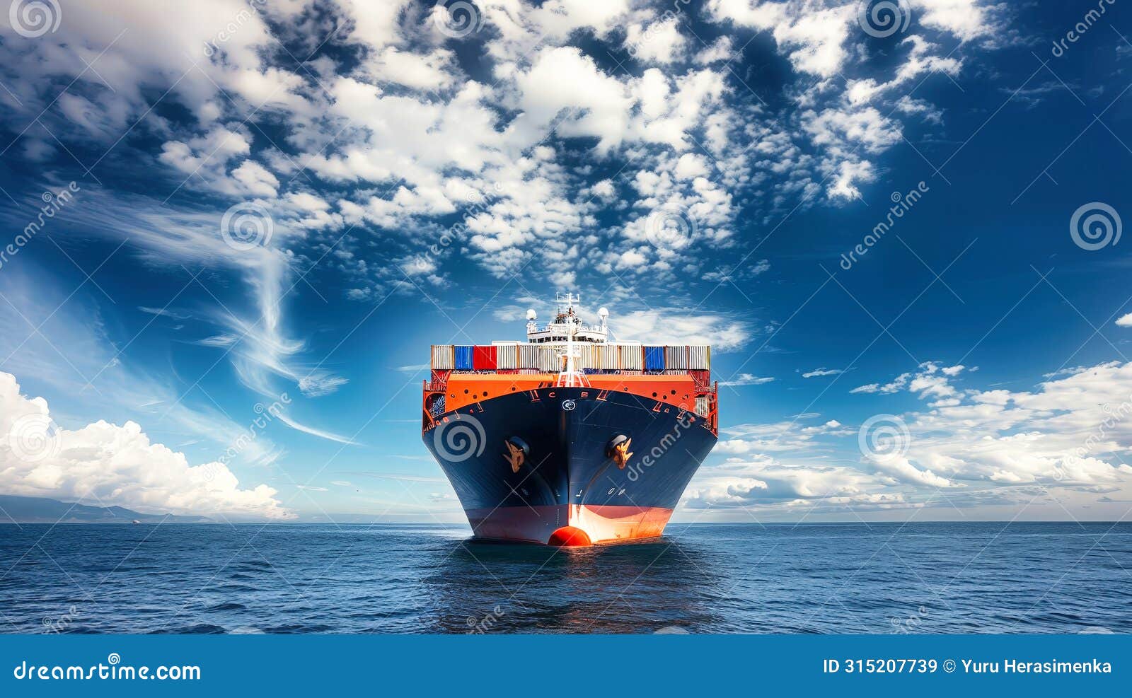 A Massive Cargo Ship Carrying Containers Floats on Top of the Water ...