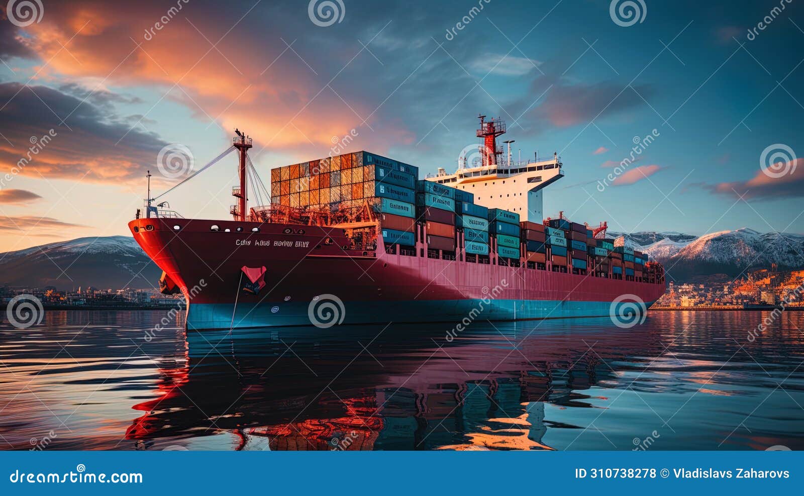 A Massive Cargo Ship Loaded with Containers, Floating Along the Calm ...