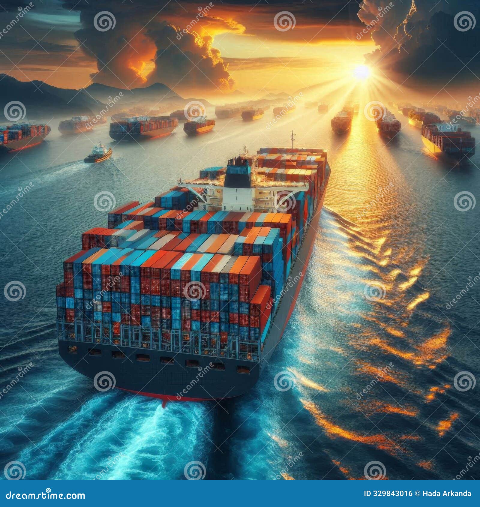 Massive Cargo Ship Loaded with Containers Moving through the Ocean ...