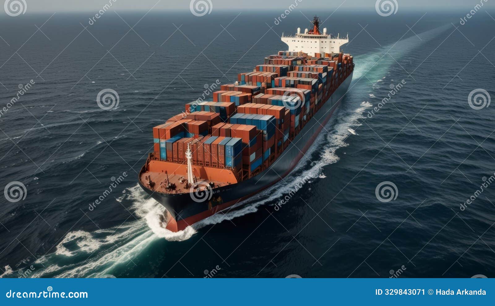 Massive Cargo Ship Loaded with Containers Moving through the Ocean ... Massive Cargo Ship Loaded with Containers Moving through the Ocean ...