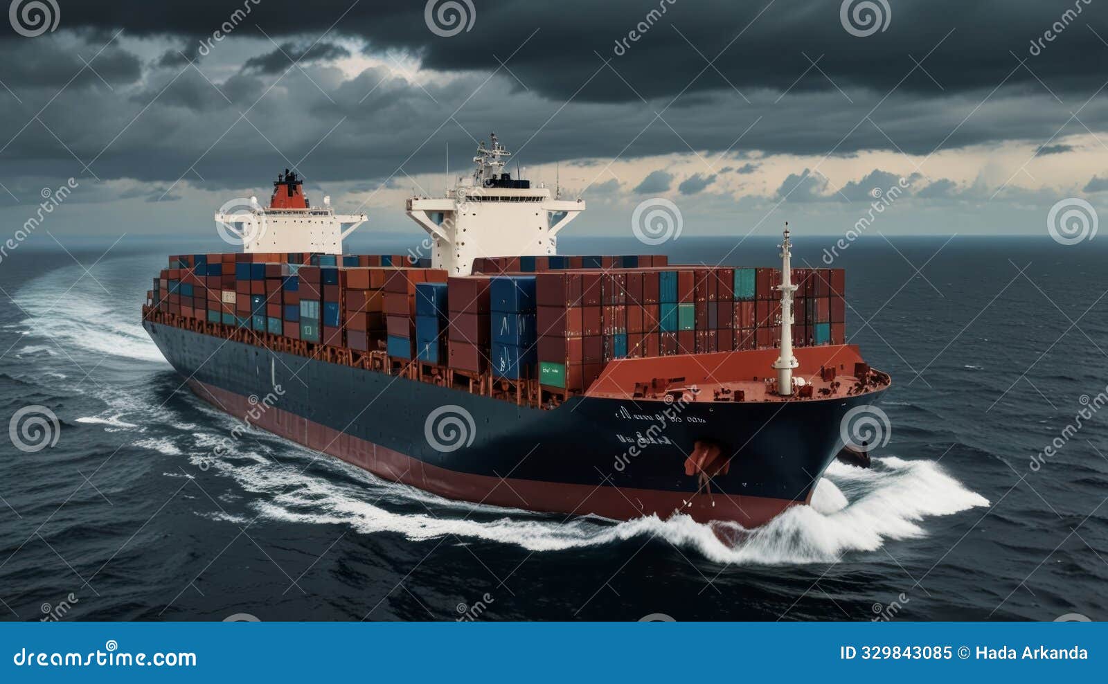 Massive Cargo Ship Loaded With Containers Moving Through The Ocean ...
