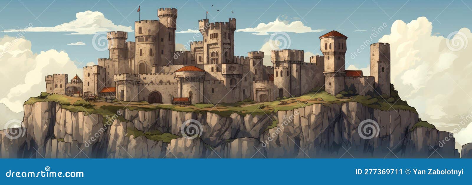 A Massive Castle with Towering Walls Panoramic Background. Generative ...