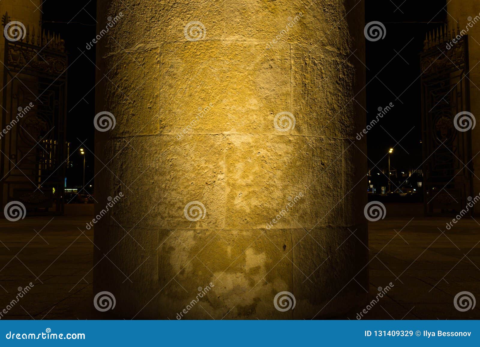 Massive Column Near the Gate in the Evening. Night Stock Image - Image ...