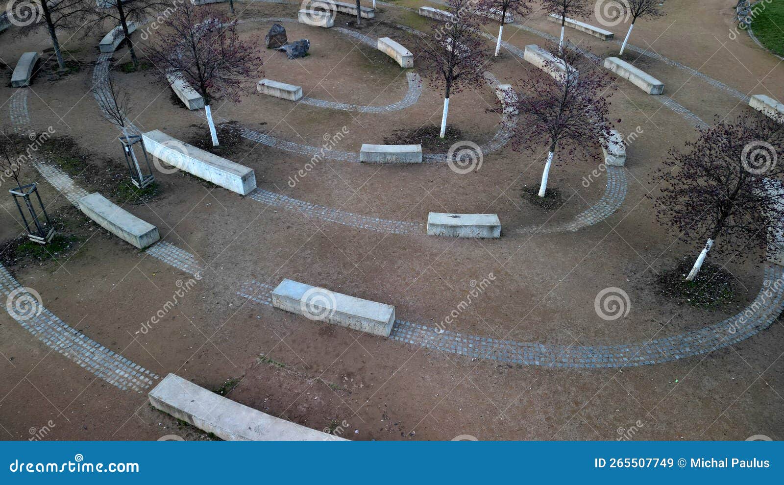 Massive Concrete Blocks of Bench in the Park are Connected by Granite ...