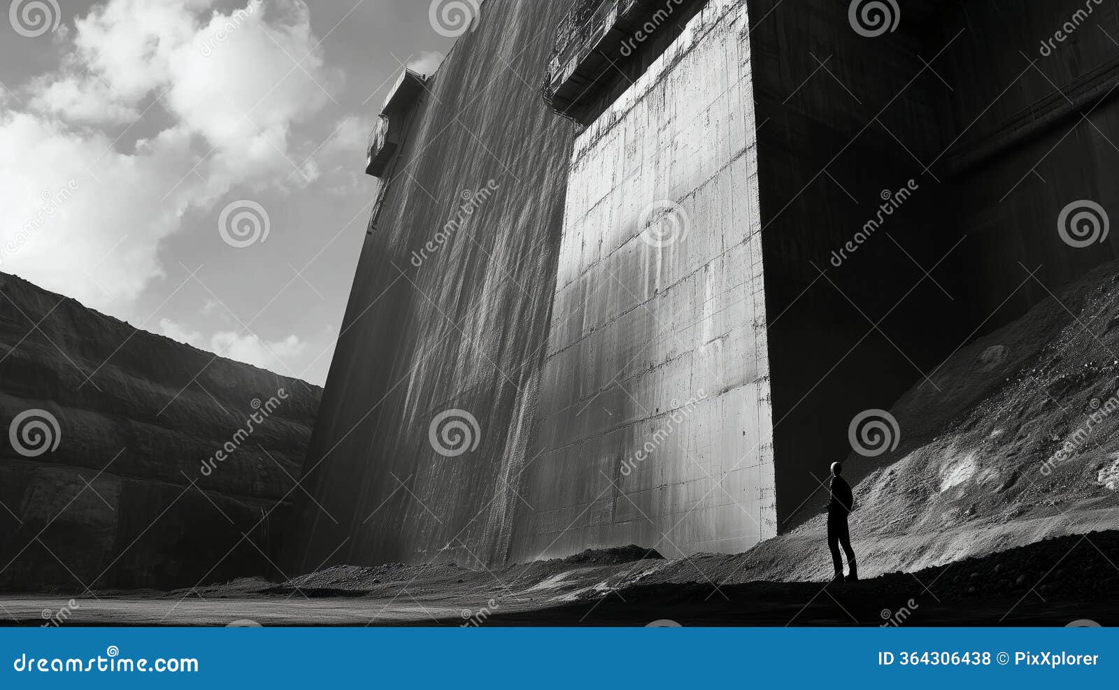 Massive Concrete Dam Spans A Wide River Amidst Rugged Terrain, With ...