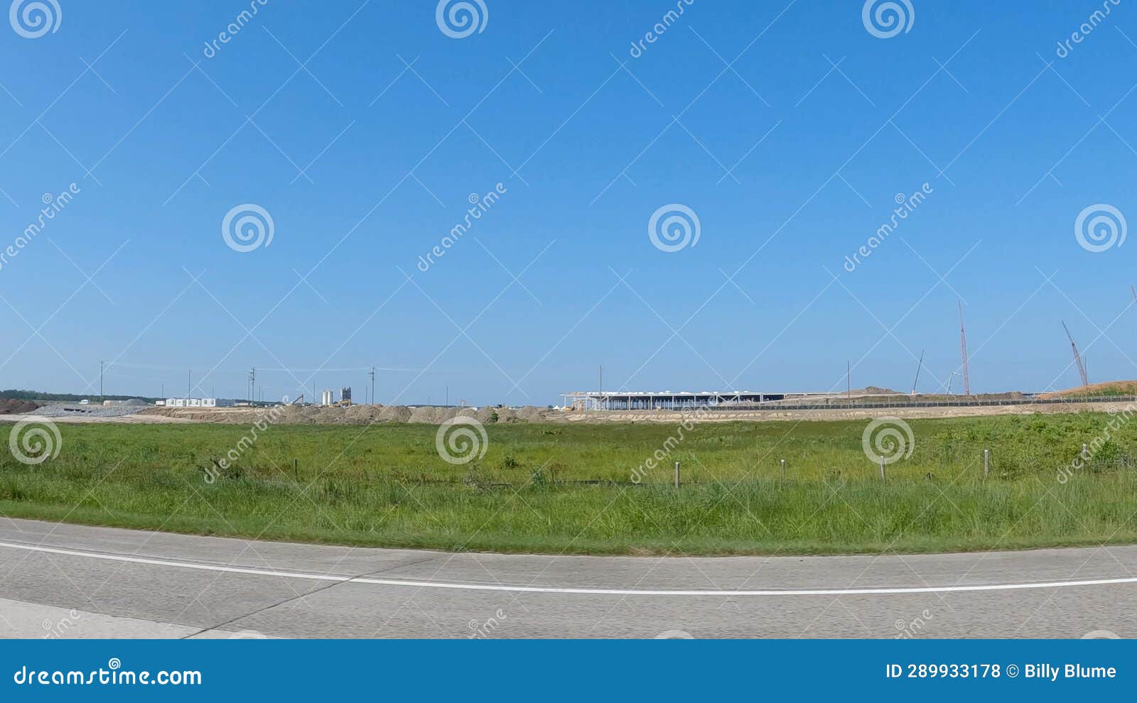 Massive Construction Distant Work Site Clear Blue Sky Concrete ...