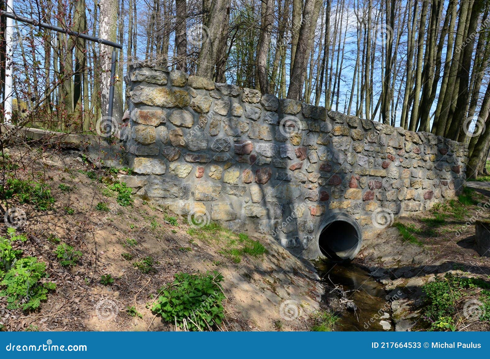 Massive Construction Of A Small Bridge Over A Stream Where There Is ...