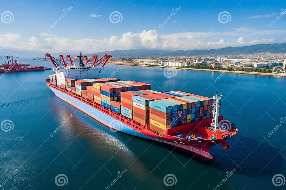 A Massive Container Cargo Ship, Generative Ai Stock Illustration ...