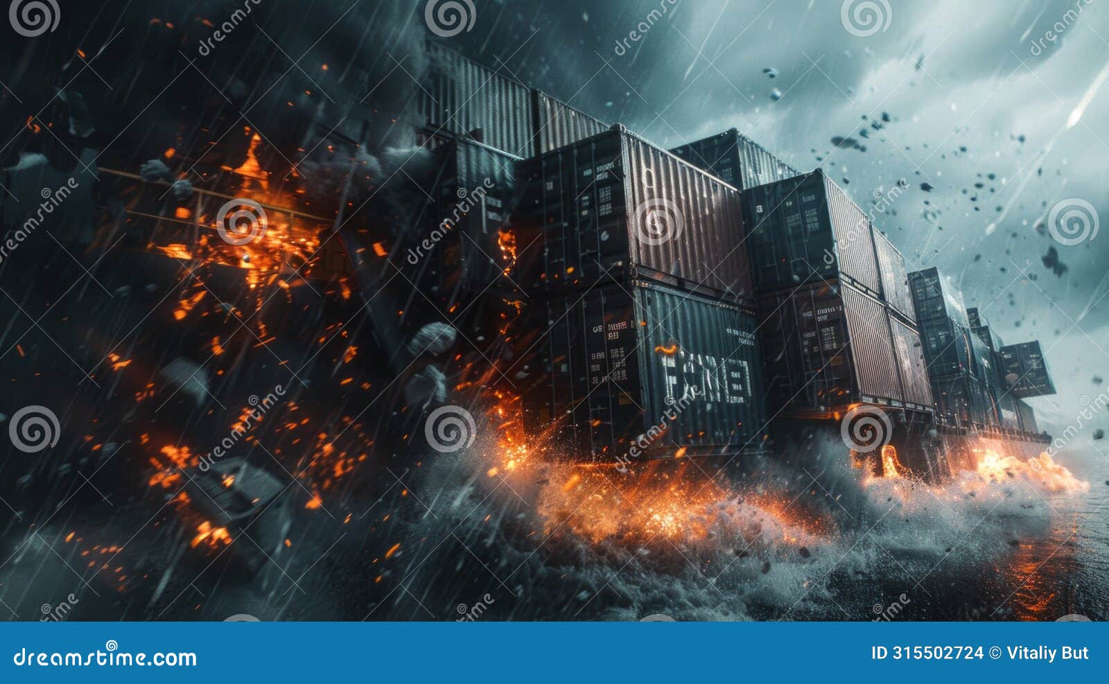 A Massive Container Ship Battles Fierce Waves and Fierce Winds in the ...