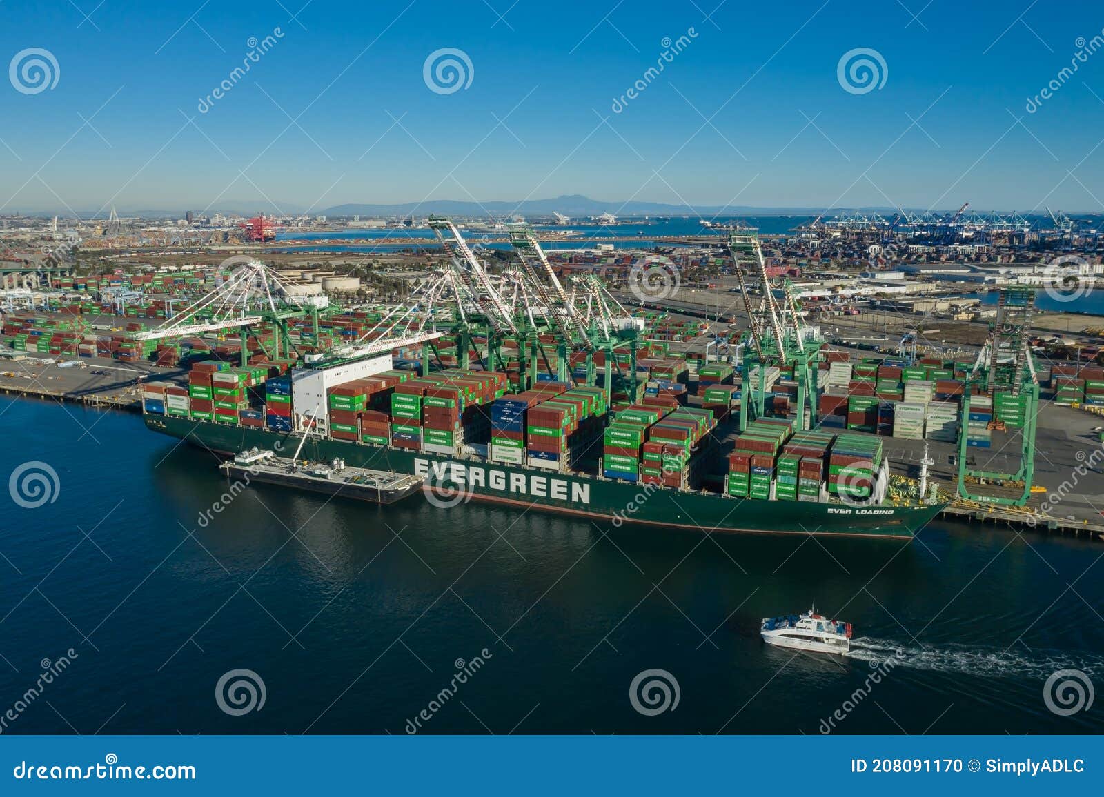 Massive Container Ship Docked in Long Beach Port in California USA ...