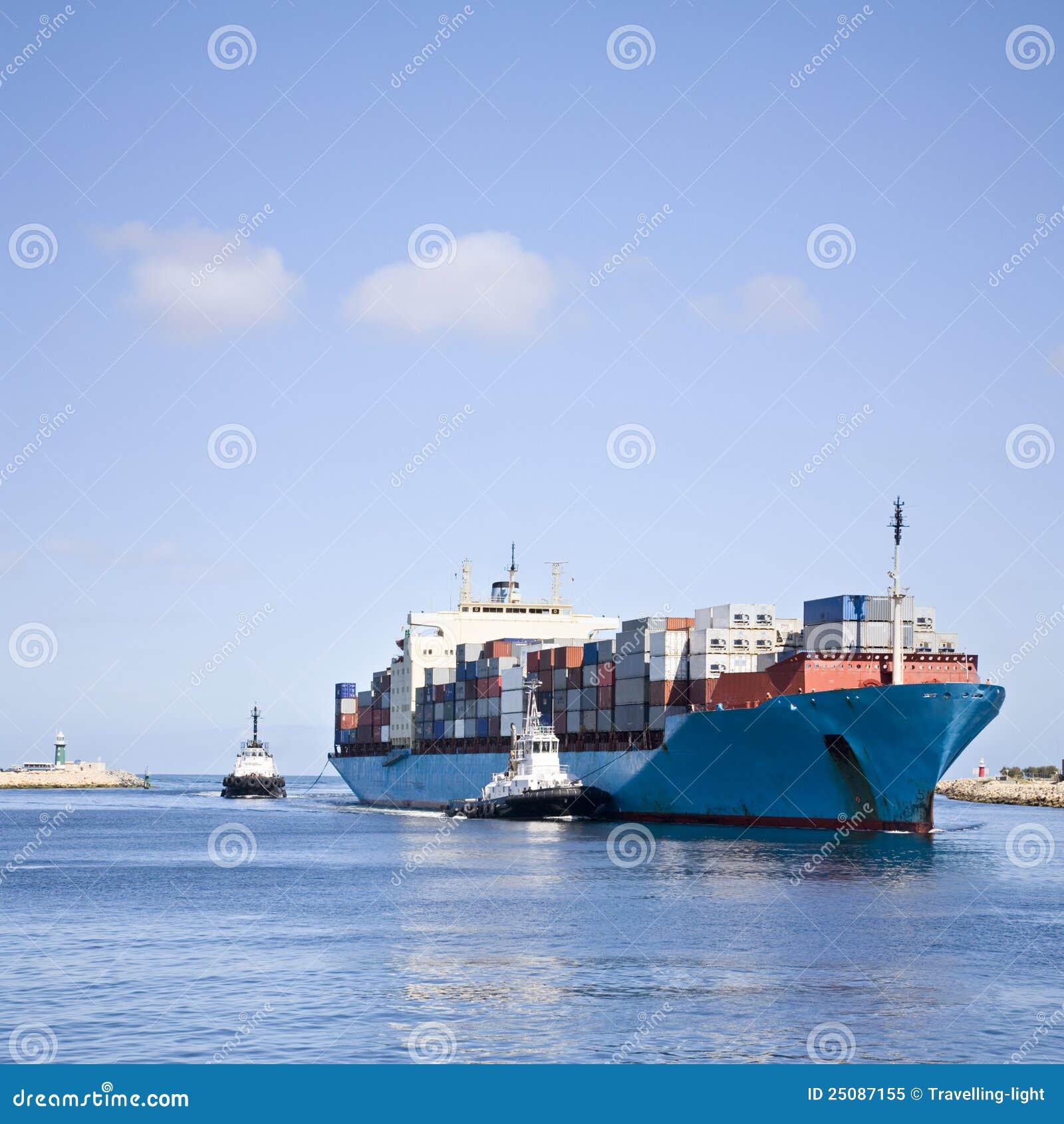 Massive Container Ship Entering River Mouth Stock Image - Image of swan ...