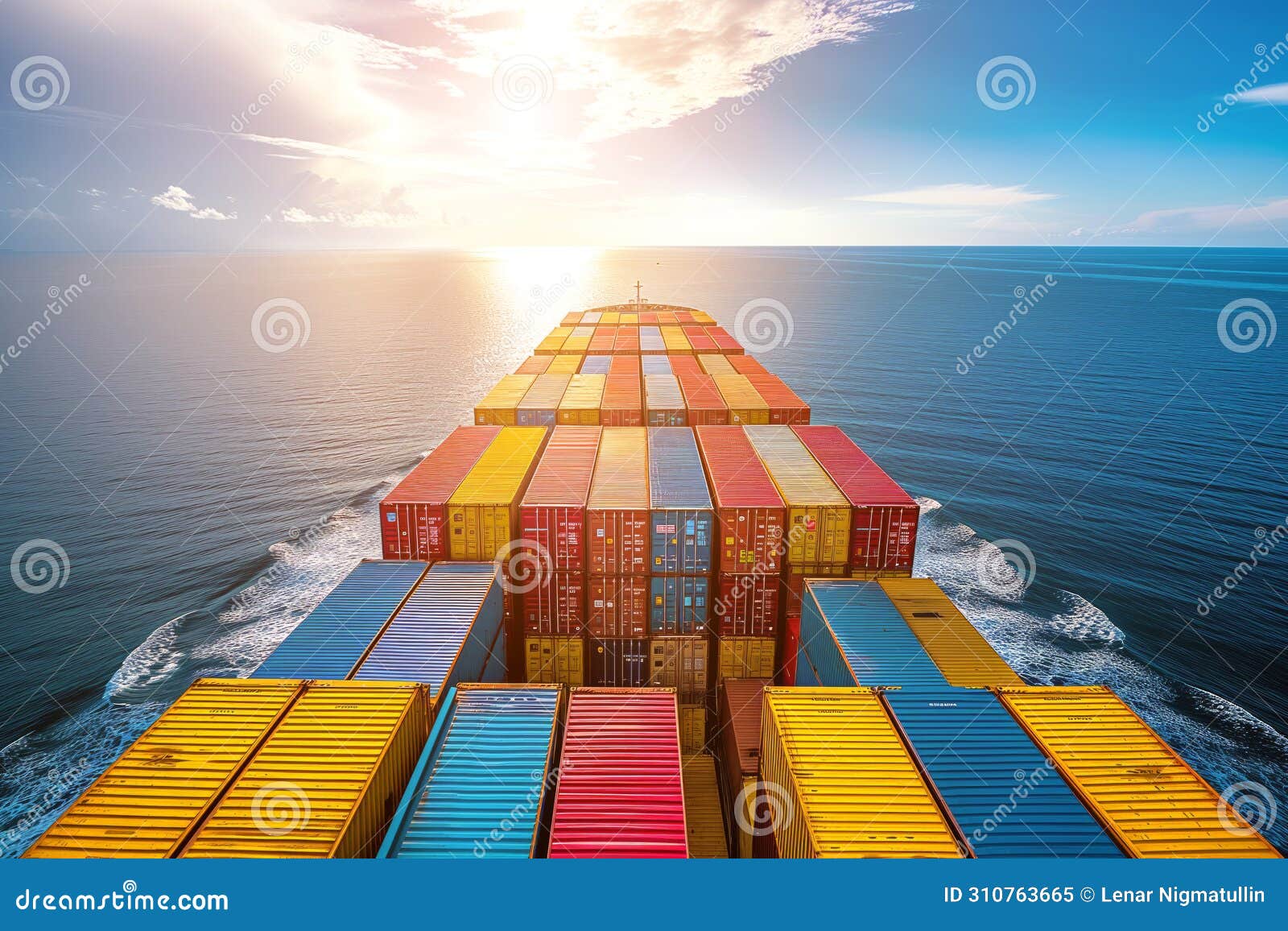 Massive Container Ship Navigates through Water Surface Stock Image ...