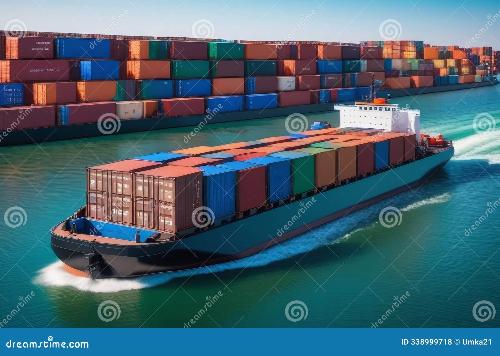 Massive Container Ship Navigating through a Busy Shipping Channel Stock ...