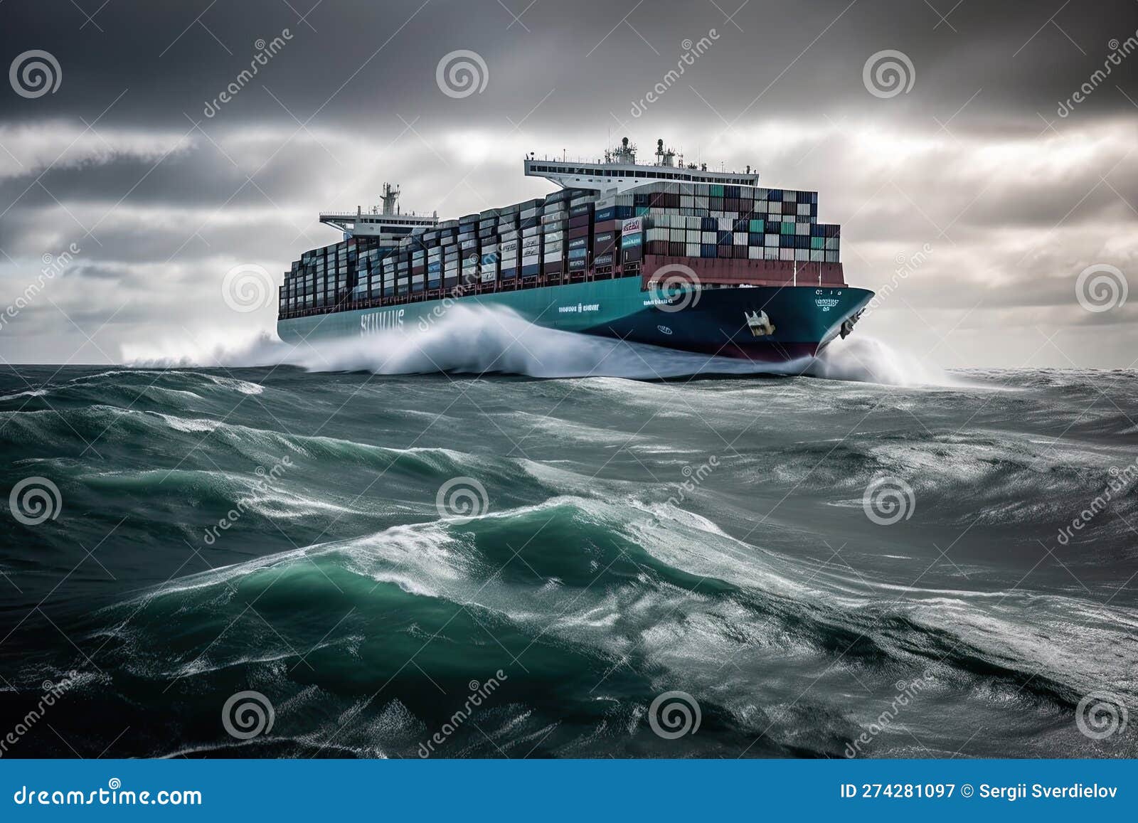 A Massive Container Ship, Almost Unreal In Its Size, Speeds Through The ...