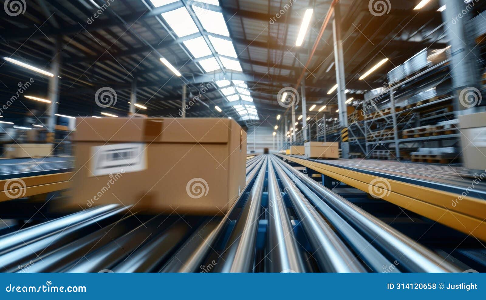 A Massive Conveyor Belt Moving Boxes of Wiry Solar Panel Frames Beneath ...