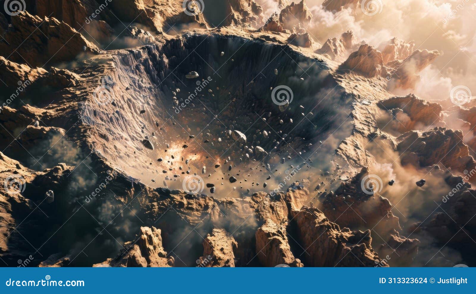 A Massive Crater Surrounded by Jagged Rocks and Dust Evidence of the ...