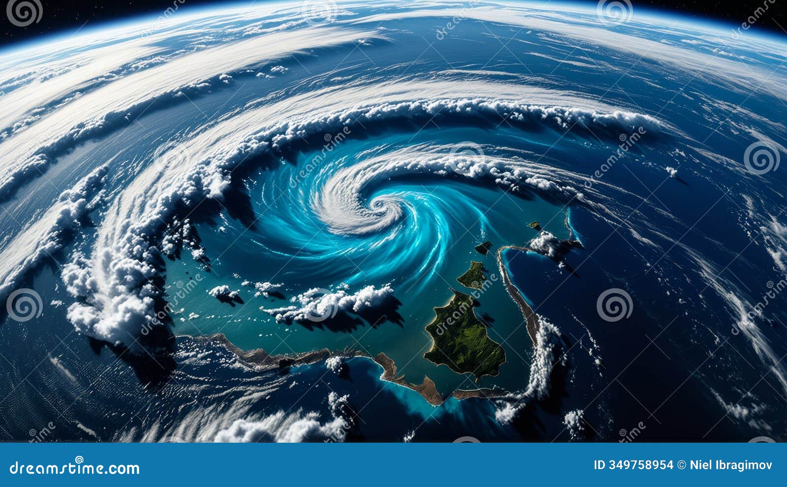 Massive Cyclone Swirling Over Tropical Island and Ocean Viewed from ...