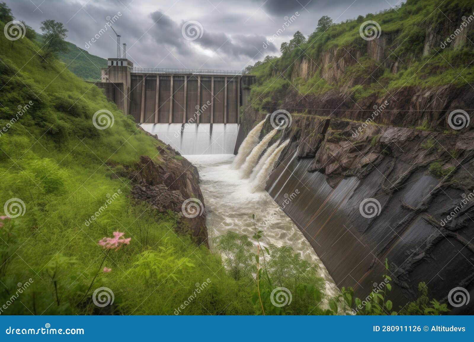 Massive Dam, Holding Back Cascading Rivers, and Powering the ...