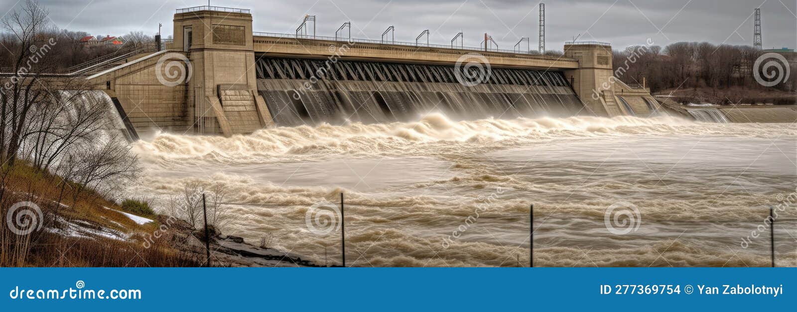 A Massive Dam with Rushing Water Panoramic Background. Generative AI ...