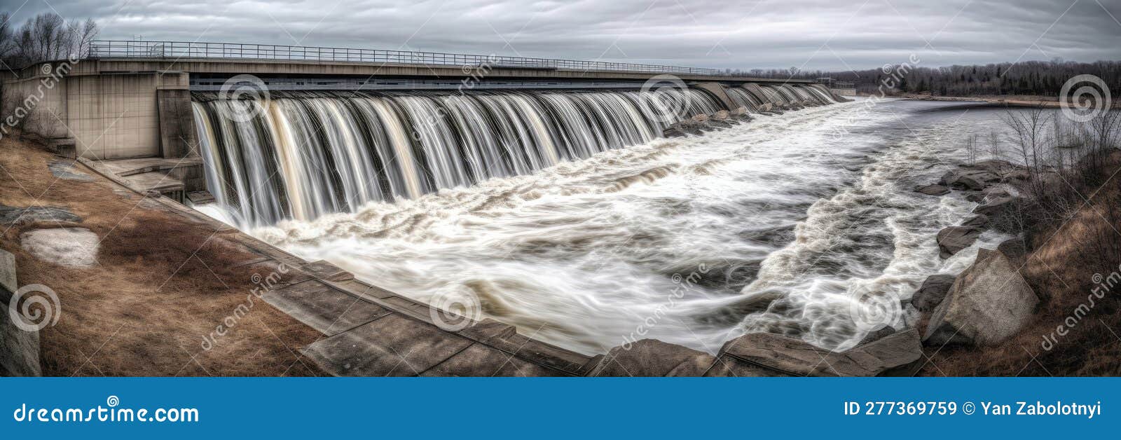 A Massive Dam with Rushing Water Panoramic Background. Generative AI ...