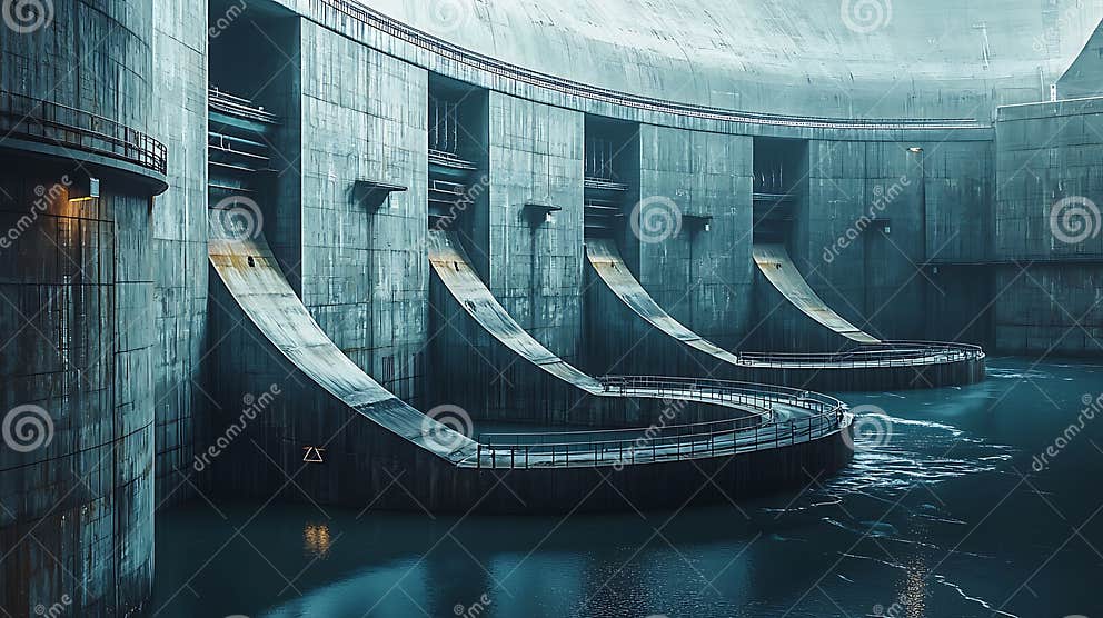 Massive Dam Structure with Intricate Piping and Water Flow, Showcasing ...