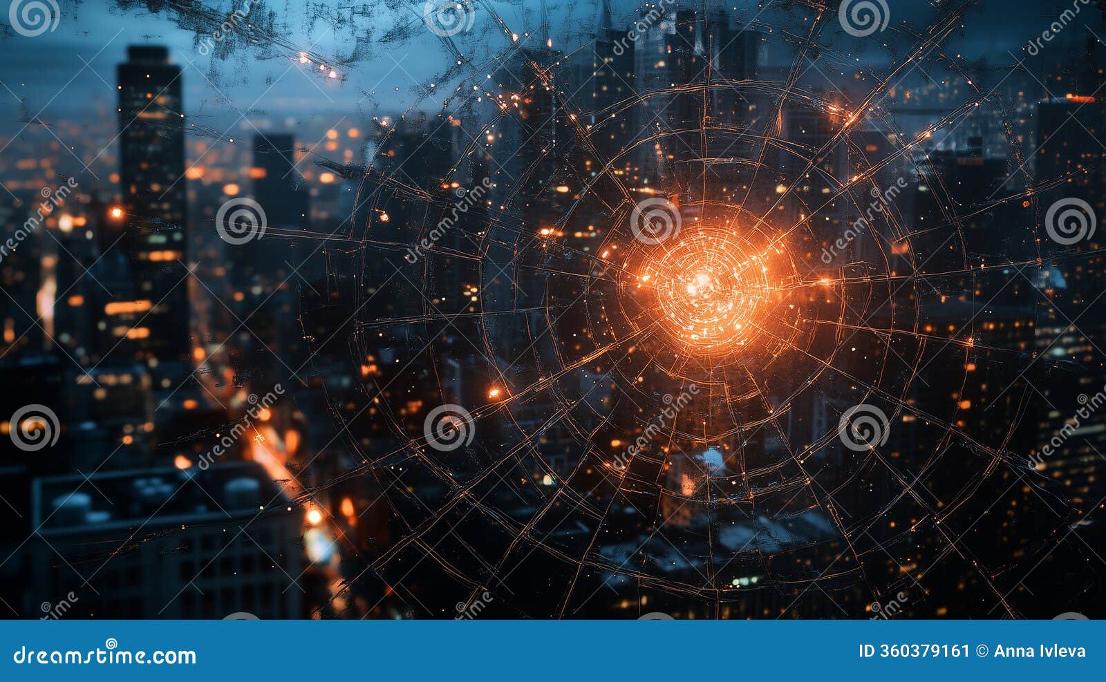 Massive Data Breach Visualized with Digital Network Web Over a City ...