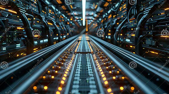 Massive Data Center with Rows of Servers, Glowing LEDs, and Intricate ...