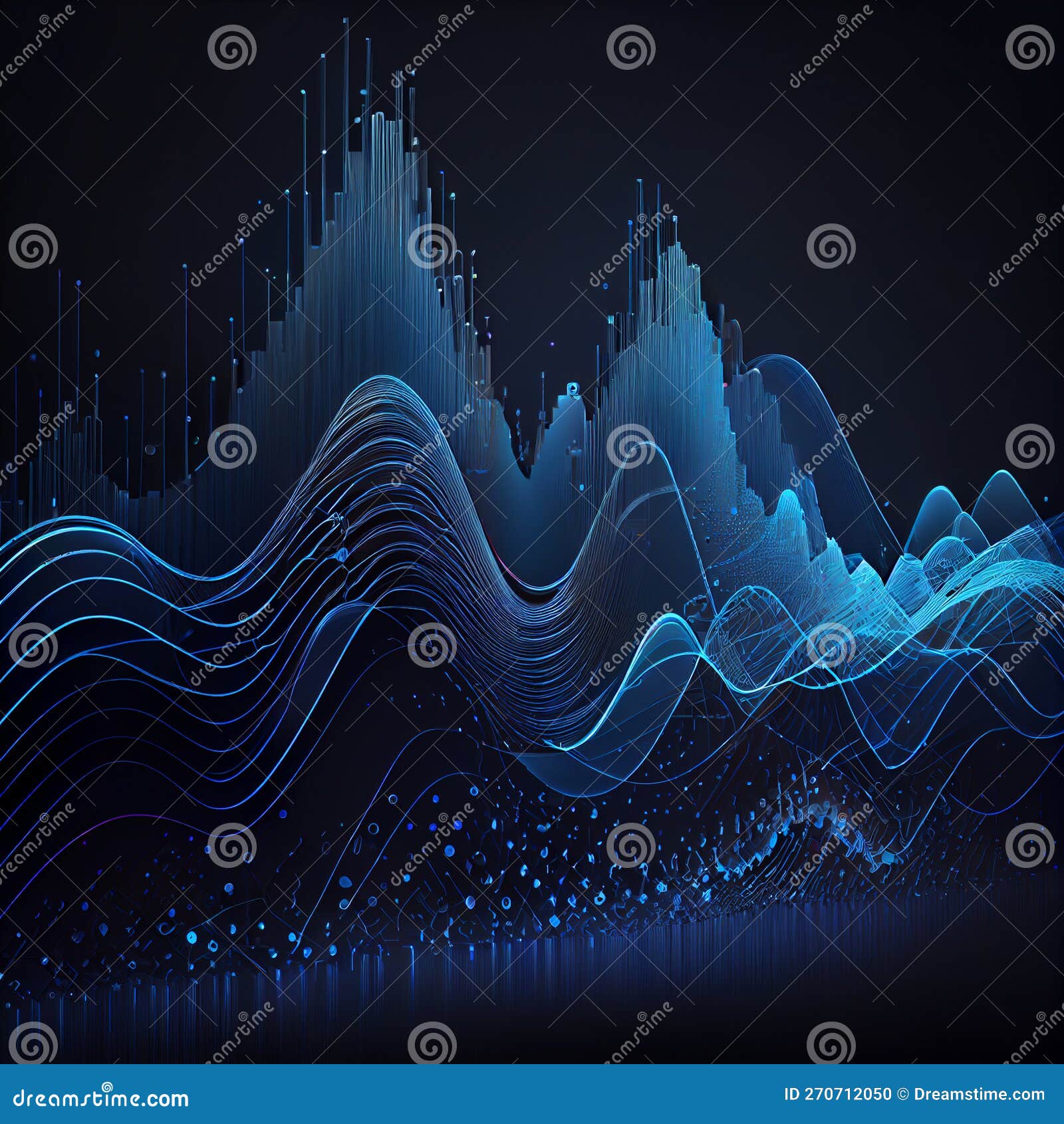 Massive Data in the Form of an Abstract Blue Wave of Lines and Dots ...