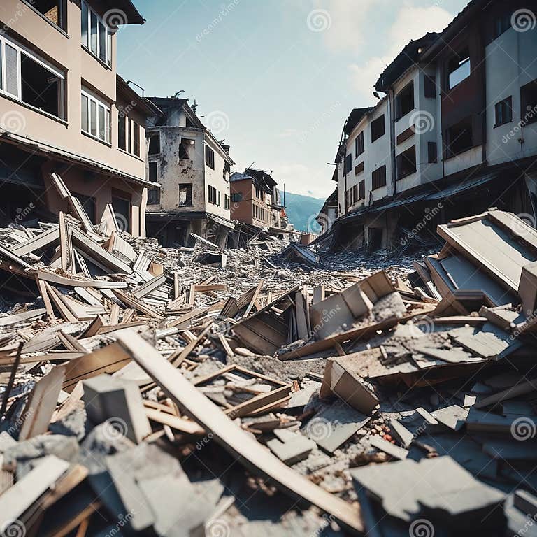 Massive Devastation Broken Building Debris after Earthquake Stock Image ...