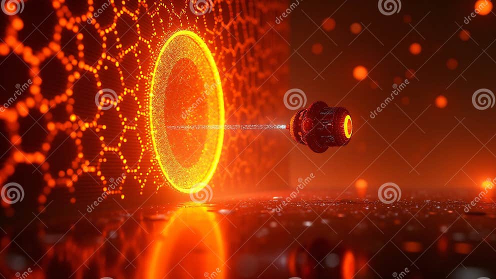 A Massive Digital Firewall Visualized As a Glowing Wall of Intricate ...