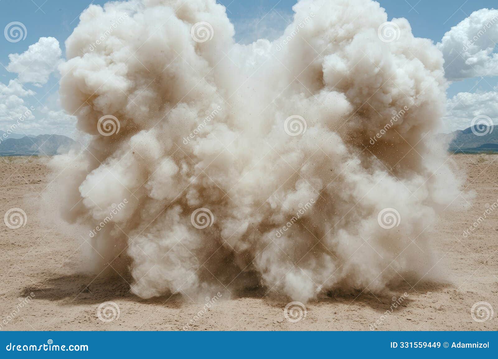 Massive Dust Cloud Explosion in Desert Landscape Stock Illustration ...