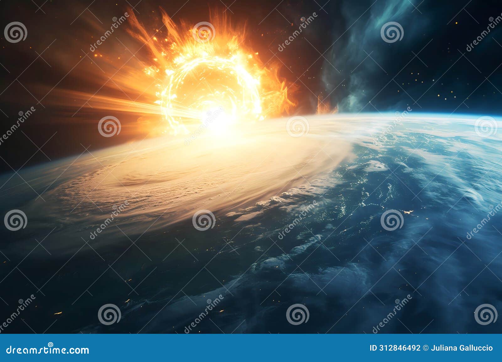 Massive Earth Explosion from Space with Vortex Effect Stock ...