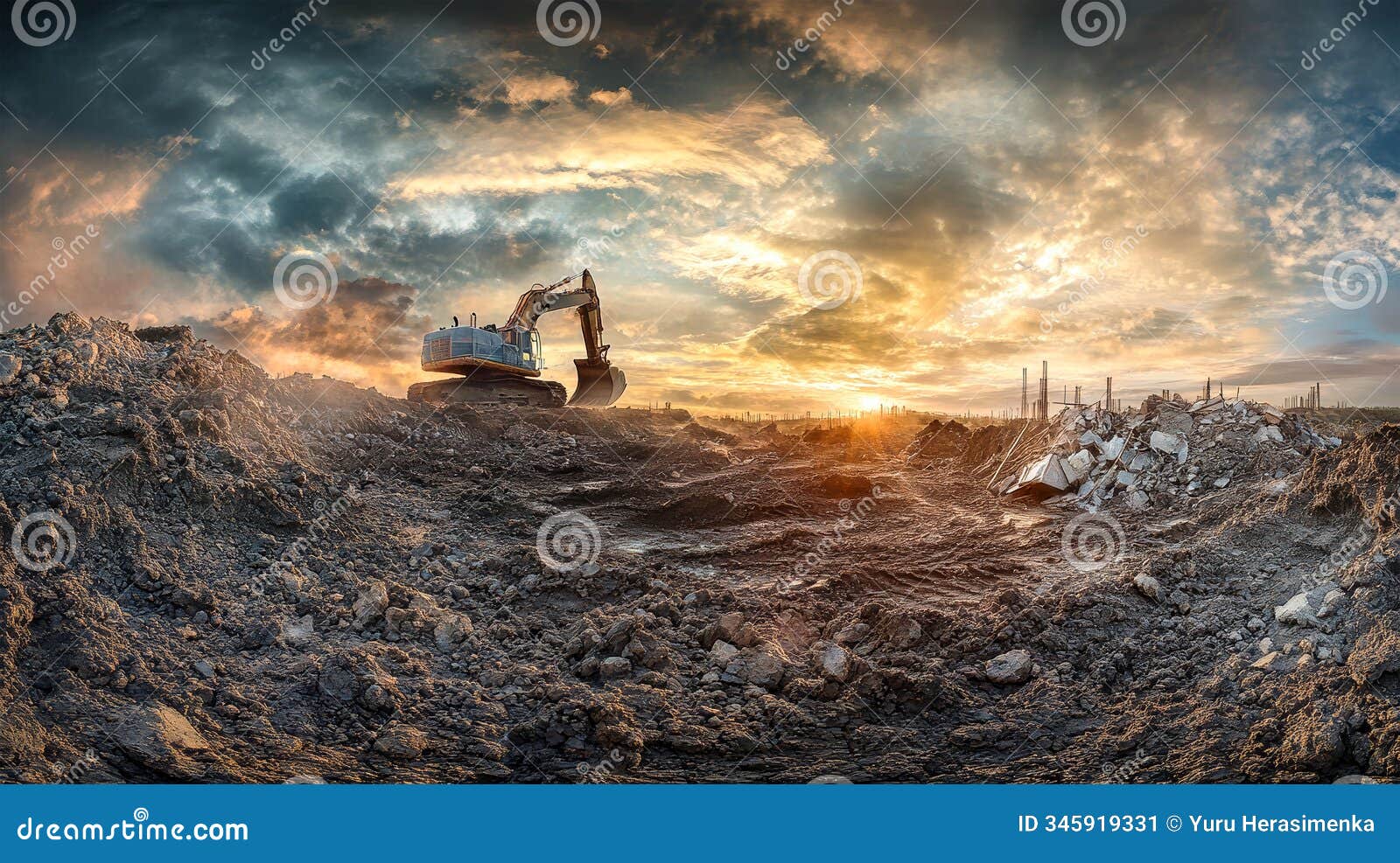 Colossal Excavator Reshaping the Earth at Sunset with Dramatic Skies ...