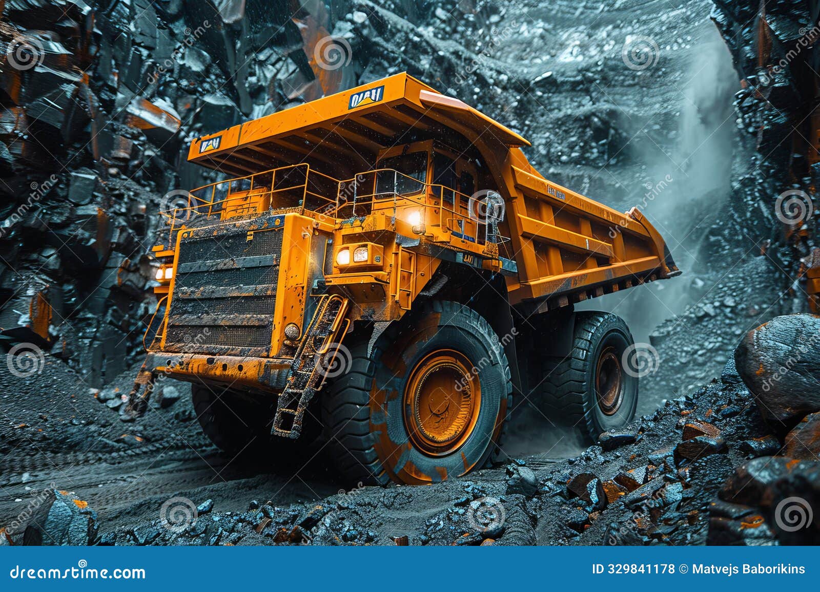 Massive Excavator Loading Rocks Into Heavy Mining Dump Truck In Open ...