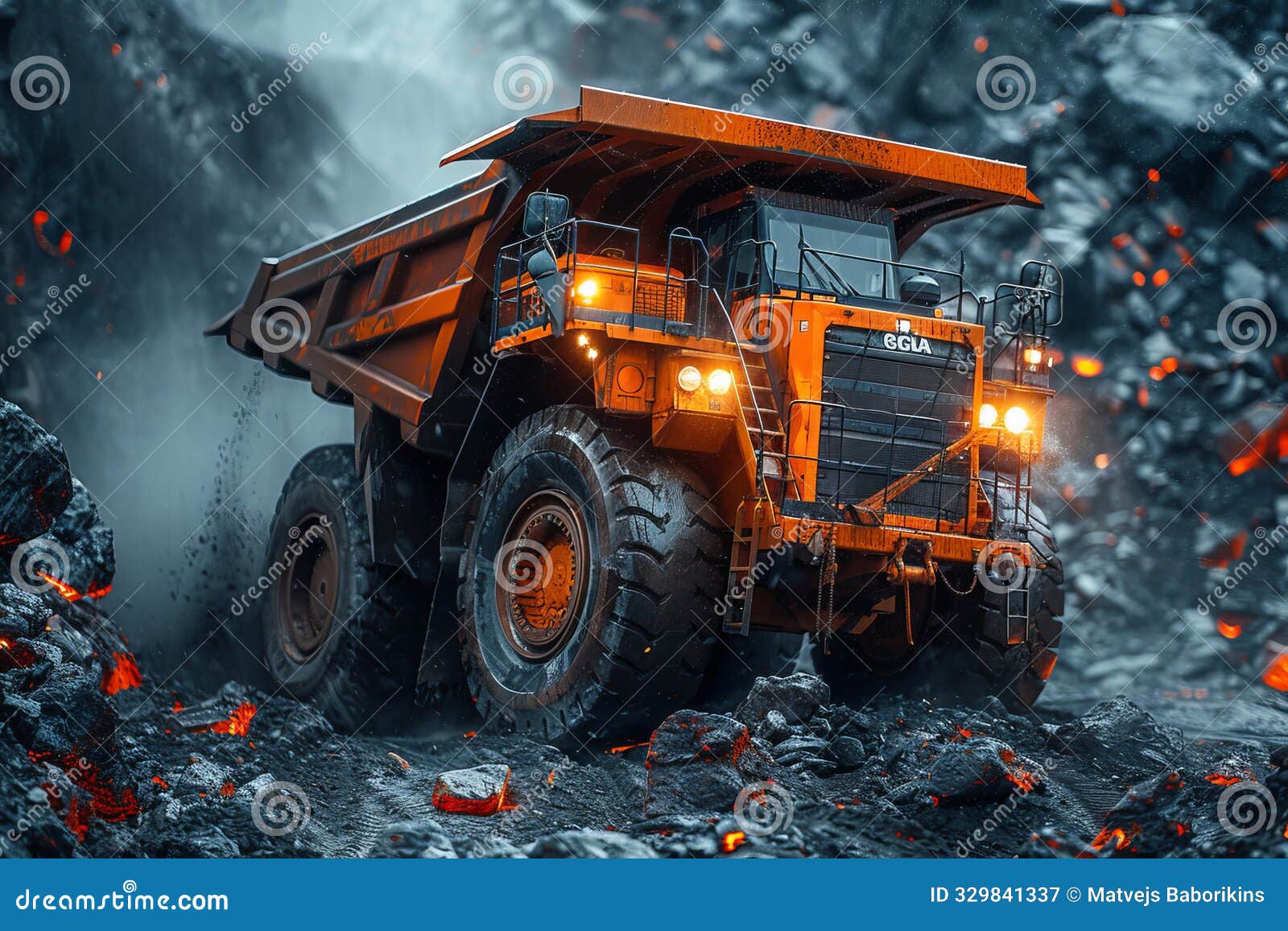 Massive Excavator Loading Rocks into Heavy Mining Truck in Open Pit ...