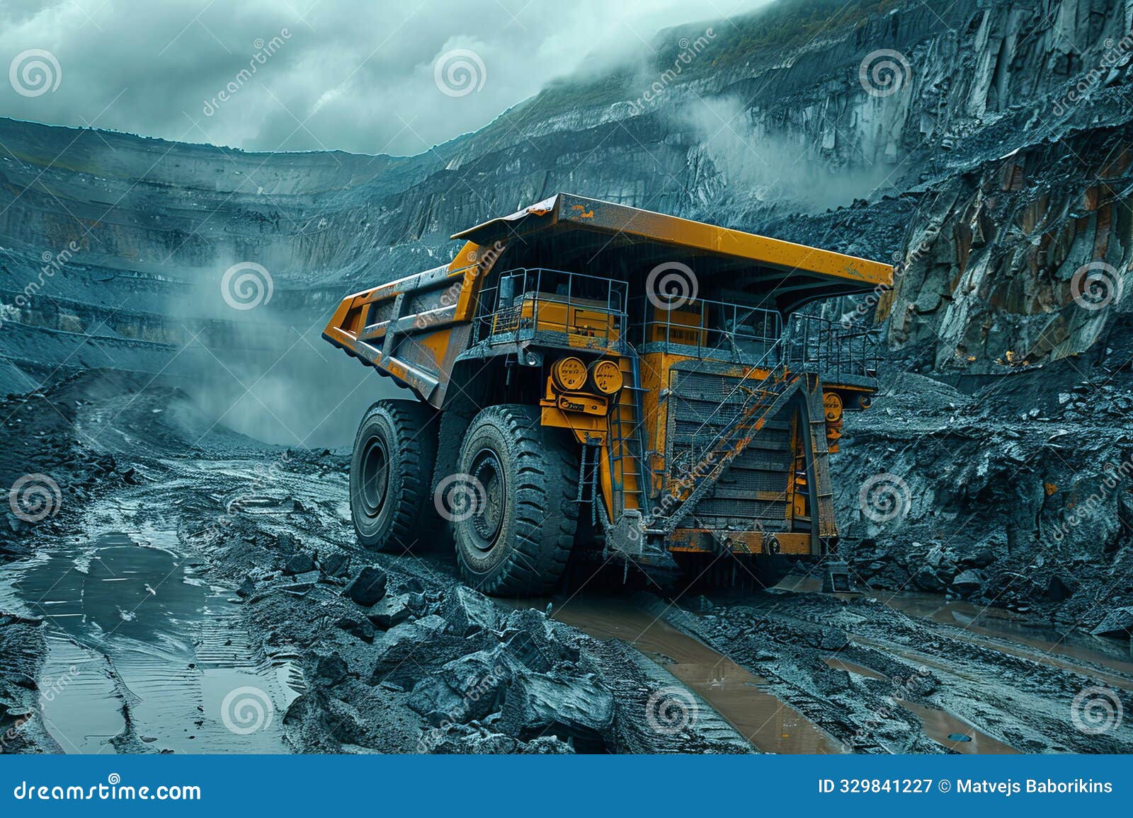 Massive Excavator Loading Rocks Into Heavy Mining Dump Truck In Open ...