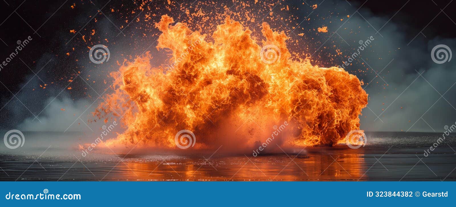 Explosive Fireball Erupting Intensely Over Water Body Stock Photo ...