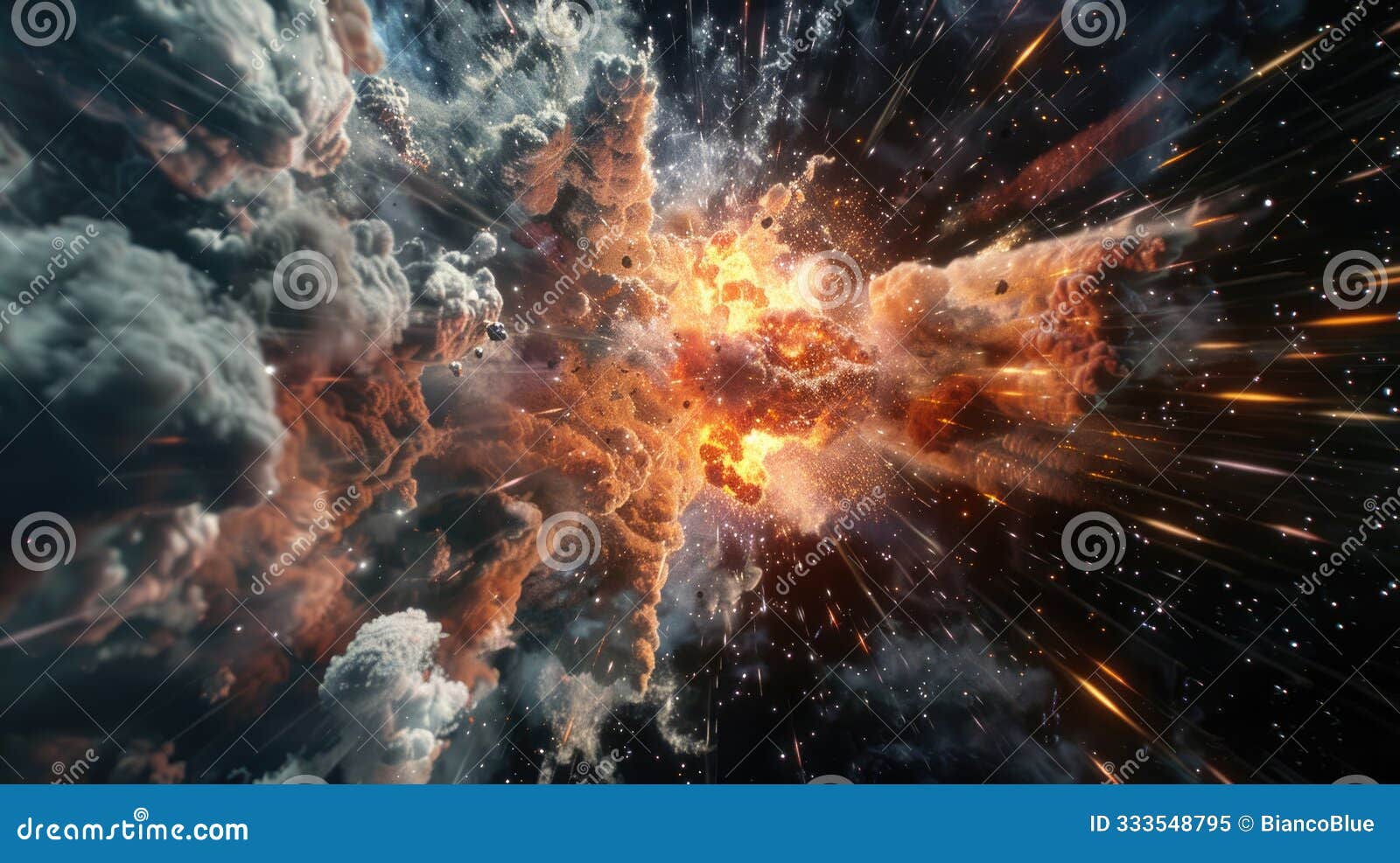 A Massive Explosion Of Smoke And Fire Fills The Sky, With Flames And ...