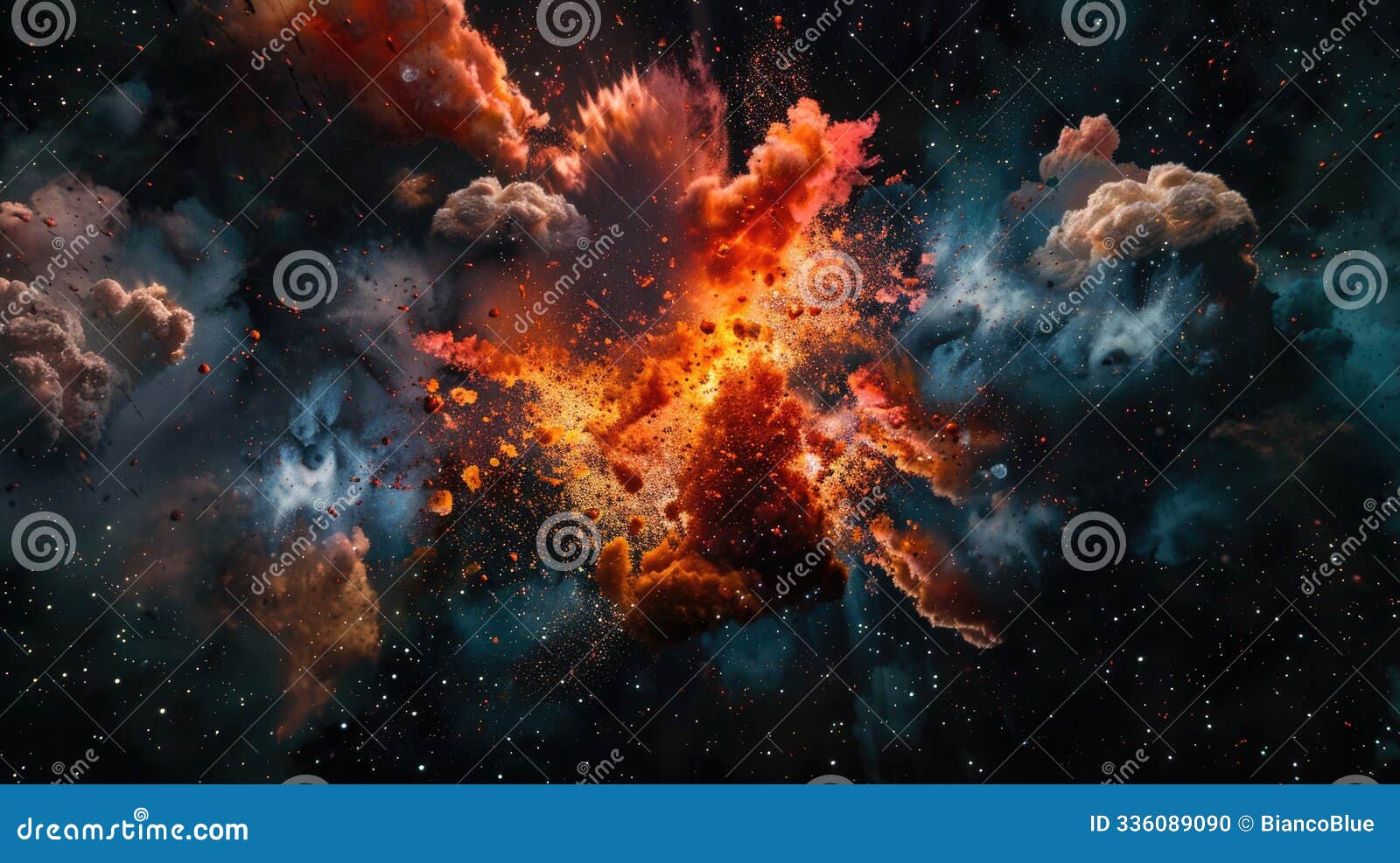 Massive Explosion with Colorful Smoke in Space. Vibrant Visual Effect ...
