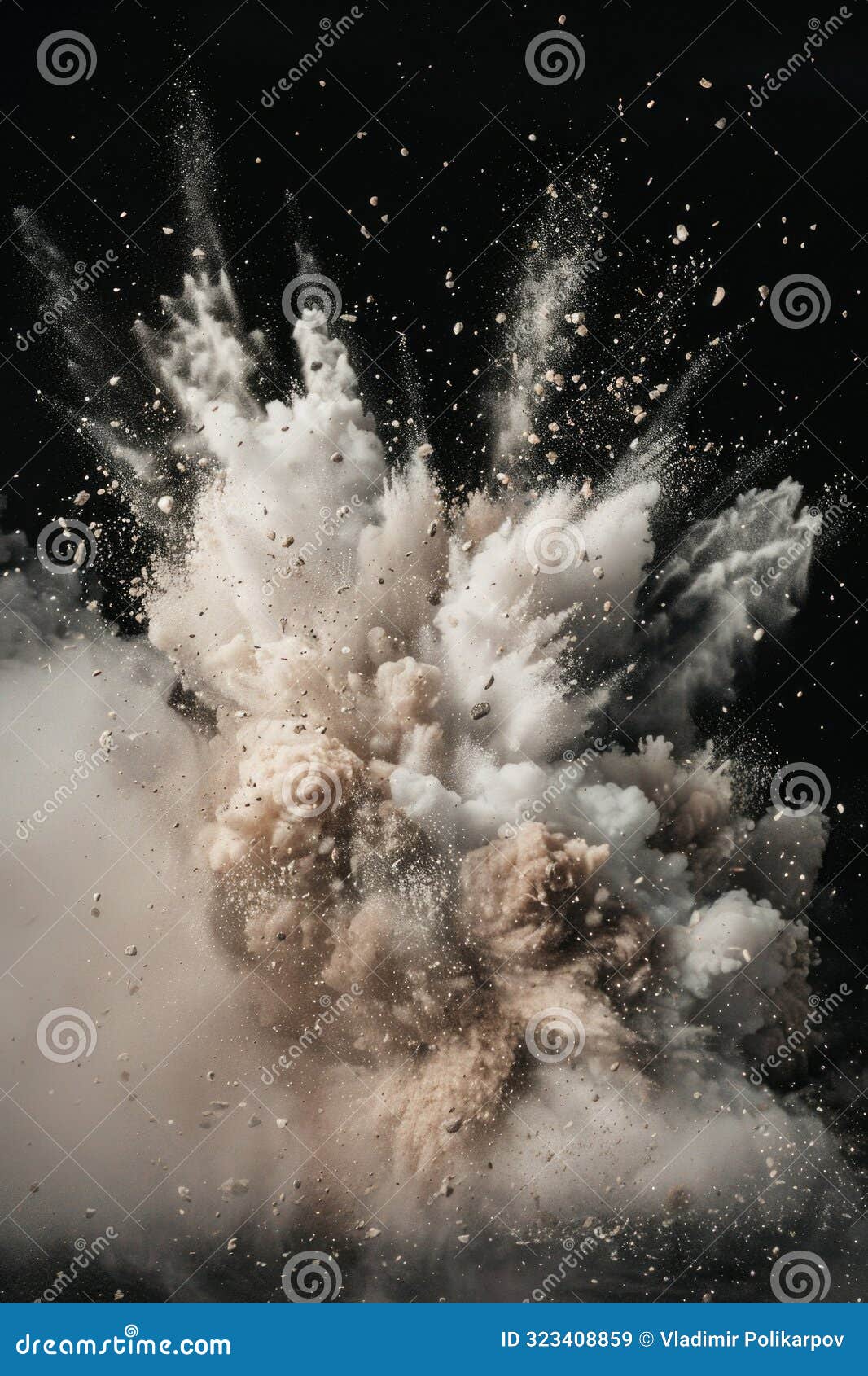A Massive Explosion Creates a Huge Cloud of White and Brown Dust Stock ...