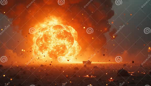 Massive Explosion Creating a Fireball and Smoke Cloud in a Dramatic and ...