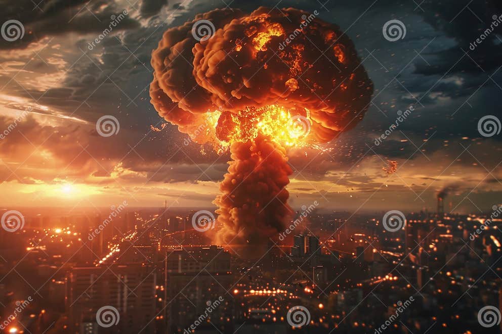 A Massive Explosion Devastates a City Skyline Stock Image - Image of ...