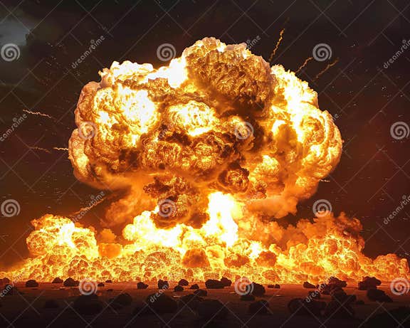 Massive Explosion with Fiery Cloud and Debris Stock Illustration ...