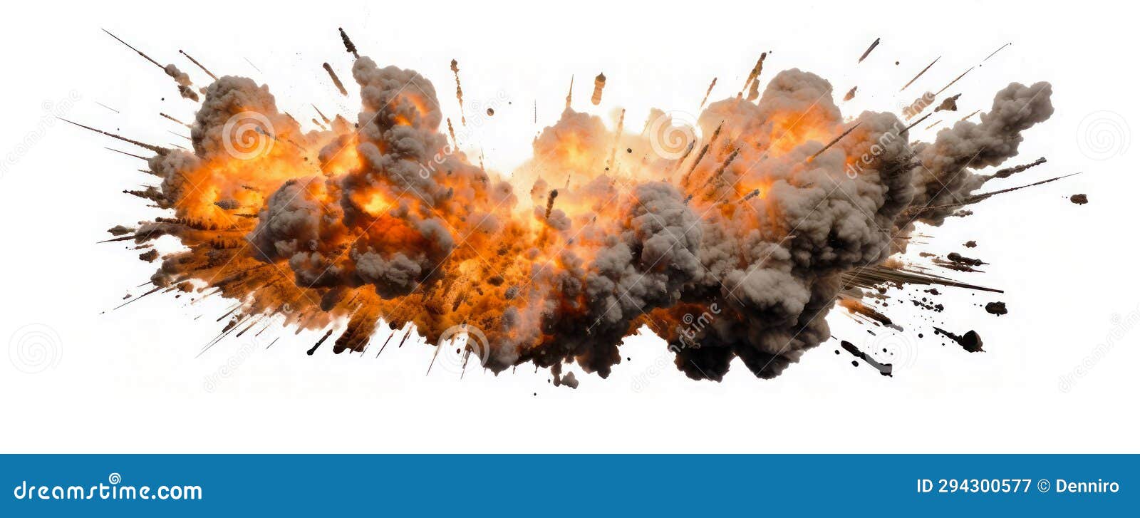 Explosion with Fire, Smoke and Debris Projectiles Isolated on White ...