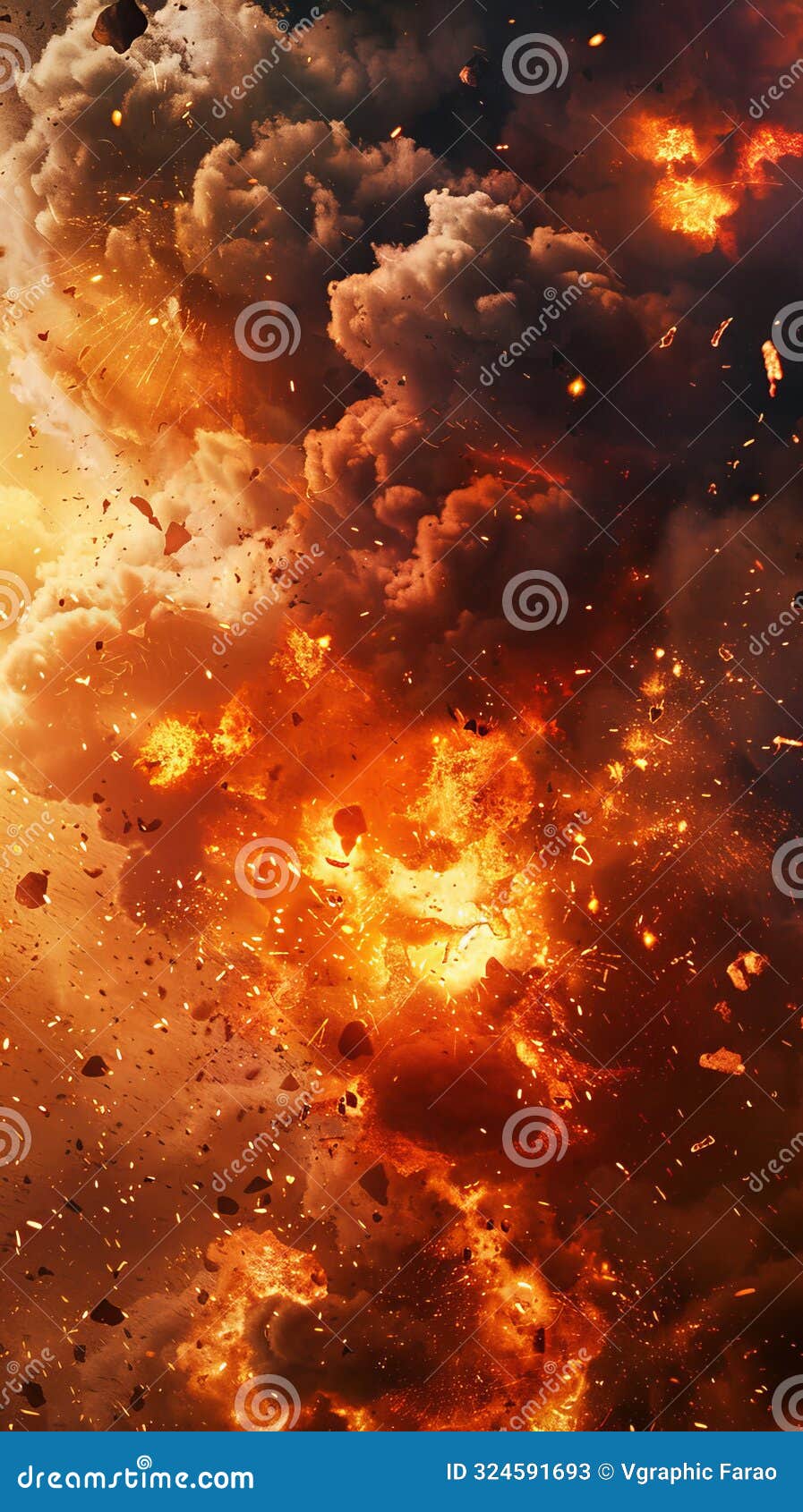 Massive Explosion with Fire and Smoke, Dramatic Scene Stock Image ...