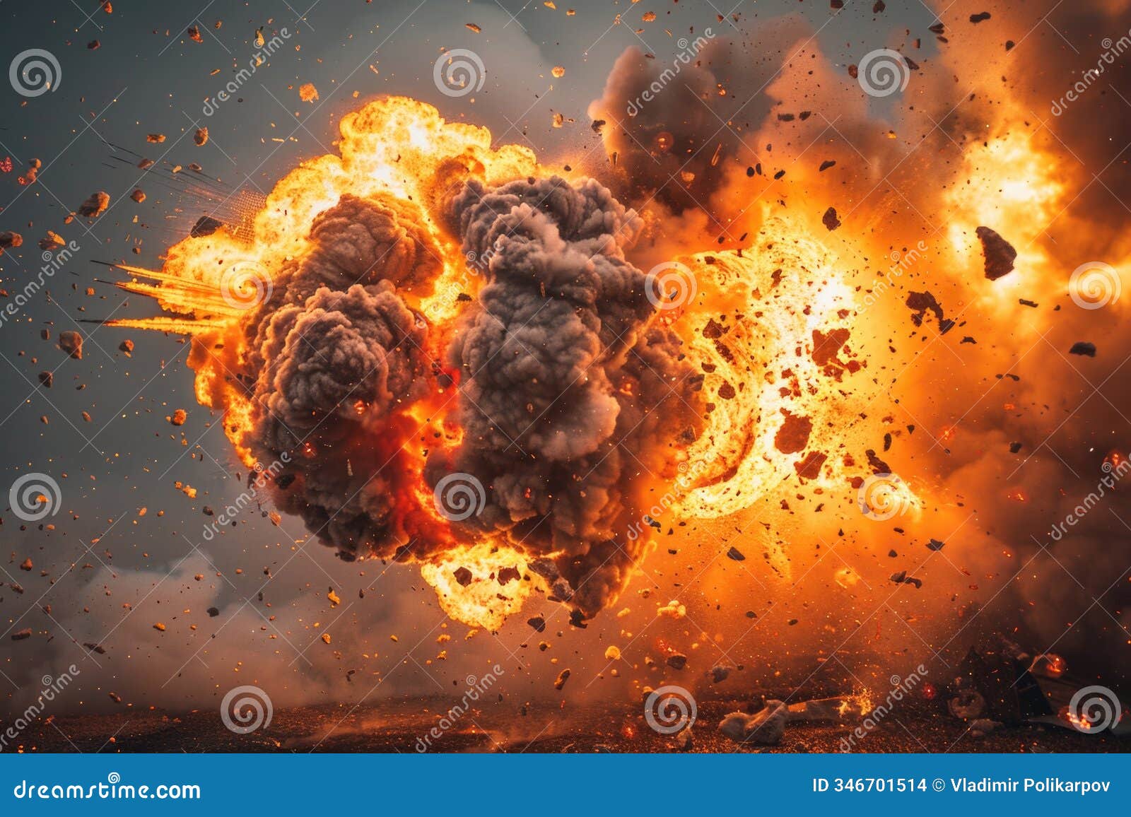 A Massive Explosion of Fire and Smoke Fills the Sky, with Flames and ...