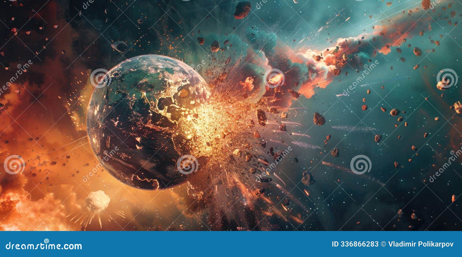 A Massive Explosion Occurs on a Planet in Deep Space, with Flames and ...